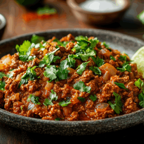 Appetizing Beef Mince And Onion With Lime And Curry