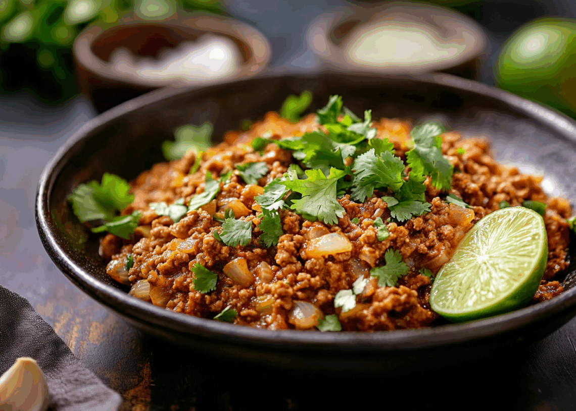 Appetizing Beef Mince And Onion With Lime And Curry