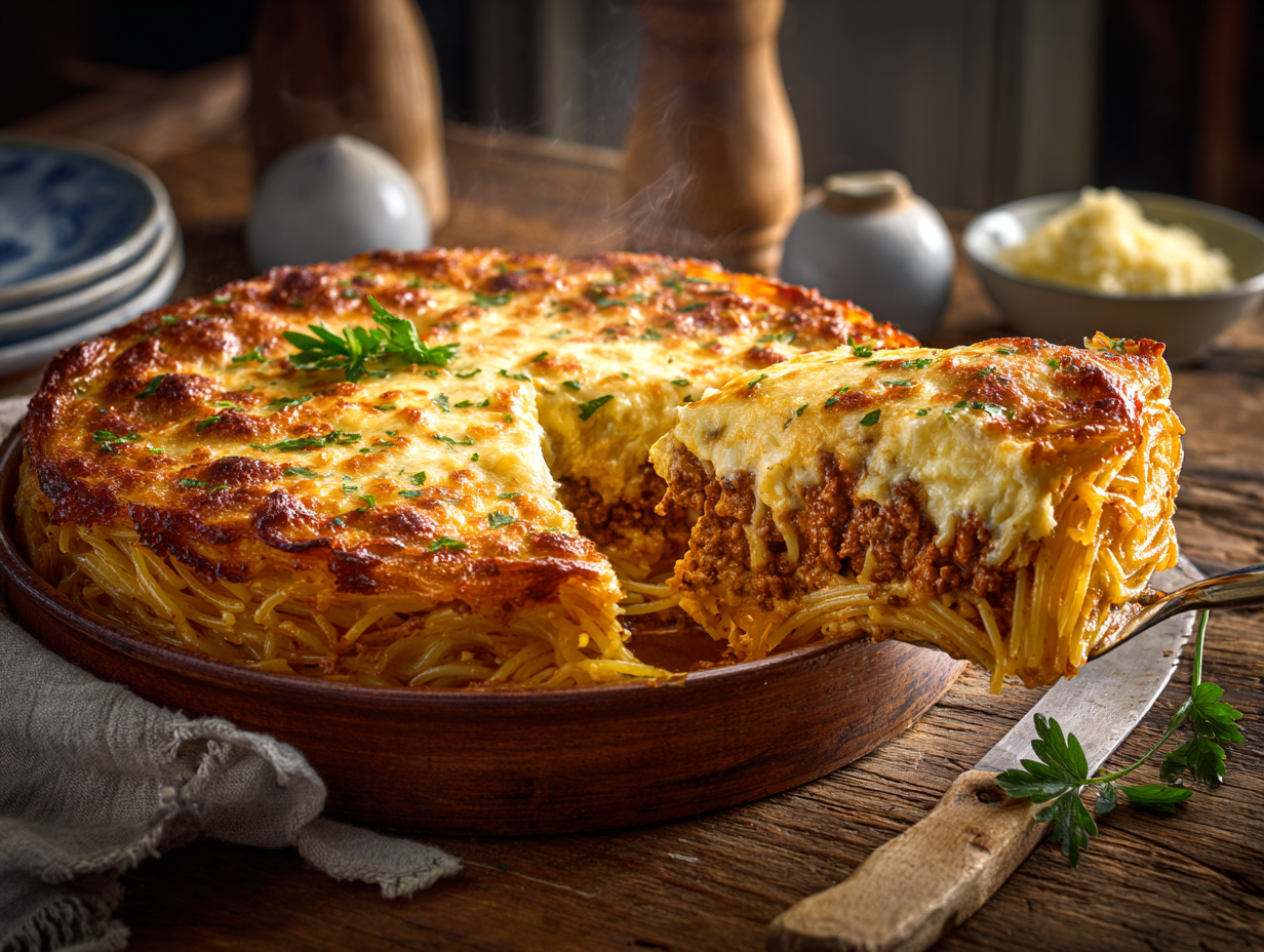 Super Easy, Cheesy Spaghetti Pie - MinceRecipes.info
