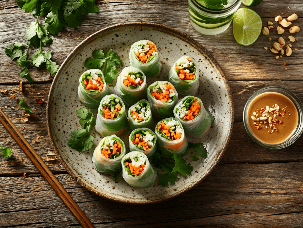 Fresh Vietnamese Spring Rolls With Zesty Peanut Sauce