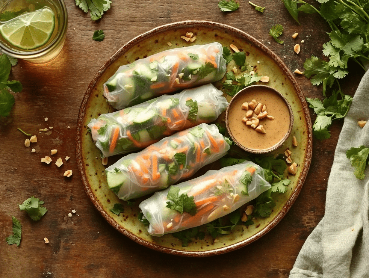 Fresh Vietnamese Spring Rolls With Zesty Peanut Sauce
