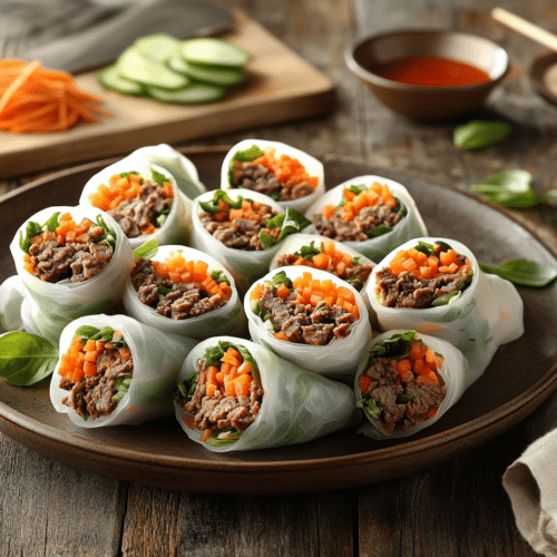 Crispy Thai Basil Beef Mince Spring Rolls Delight