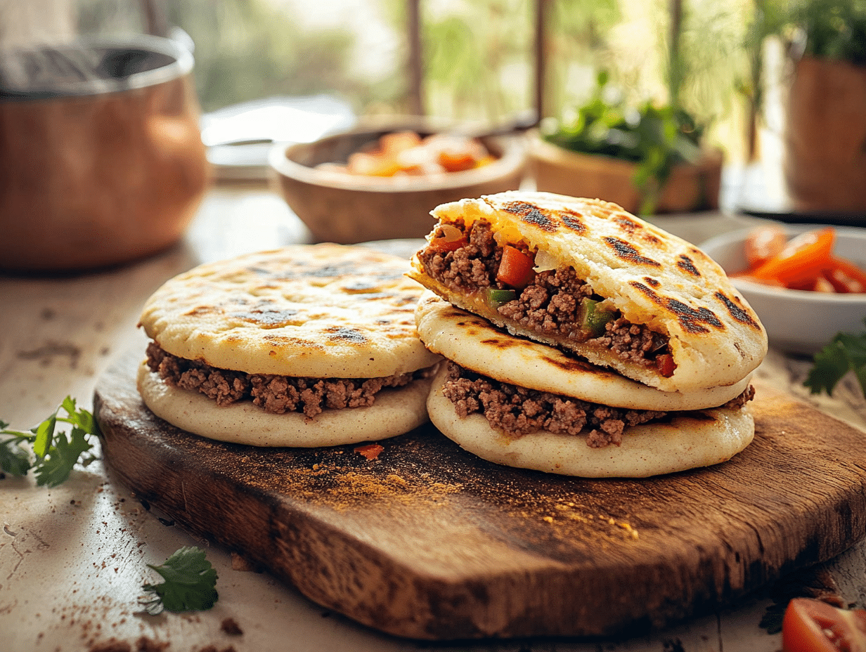 Savory Colombian Arepas: A Delicious Beef-Filled Delight