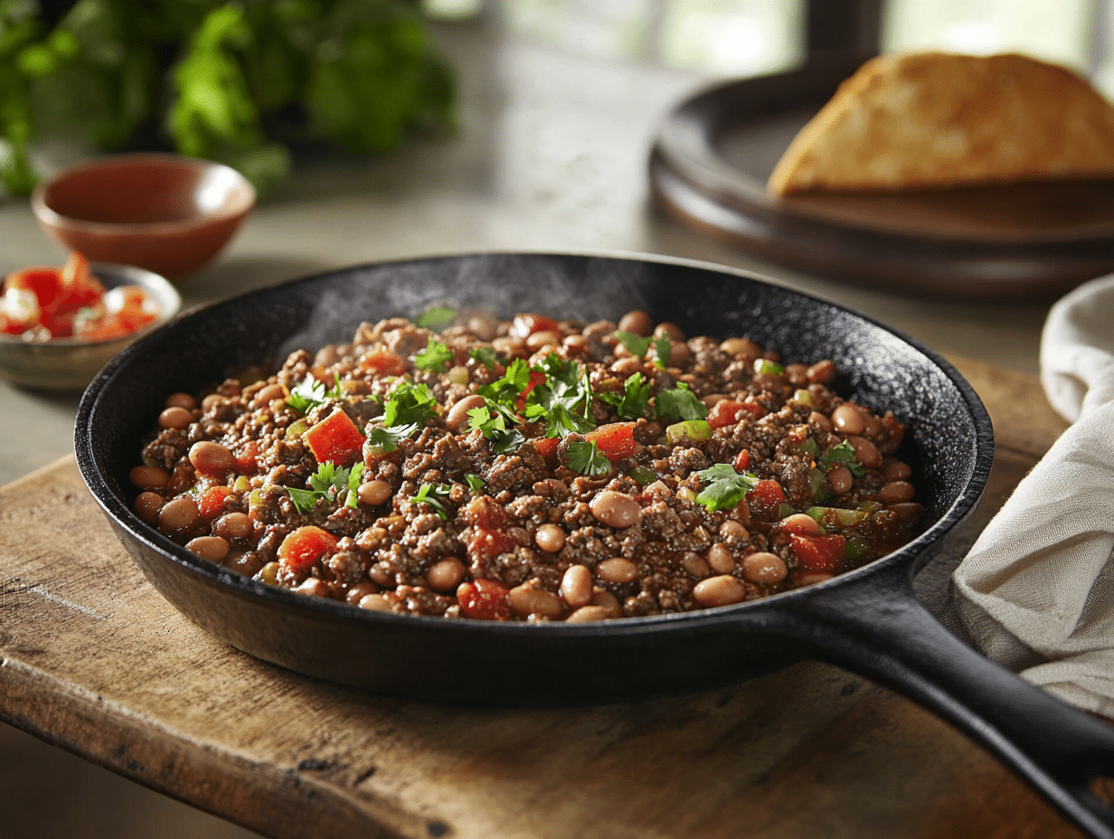 Hearty Cowboy Beef Mince And Bean Skillet Feast