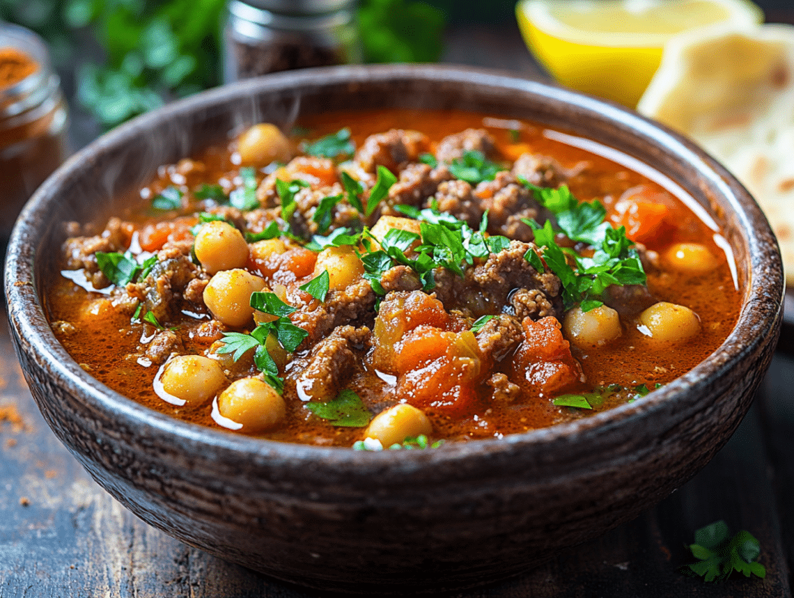 Moroccan Lamb Mince Stew With Aromatic Spices And Chickpeas