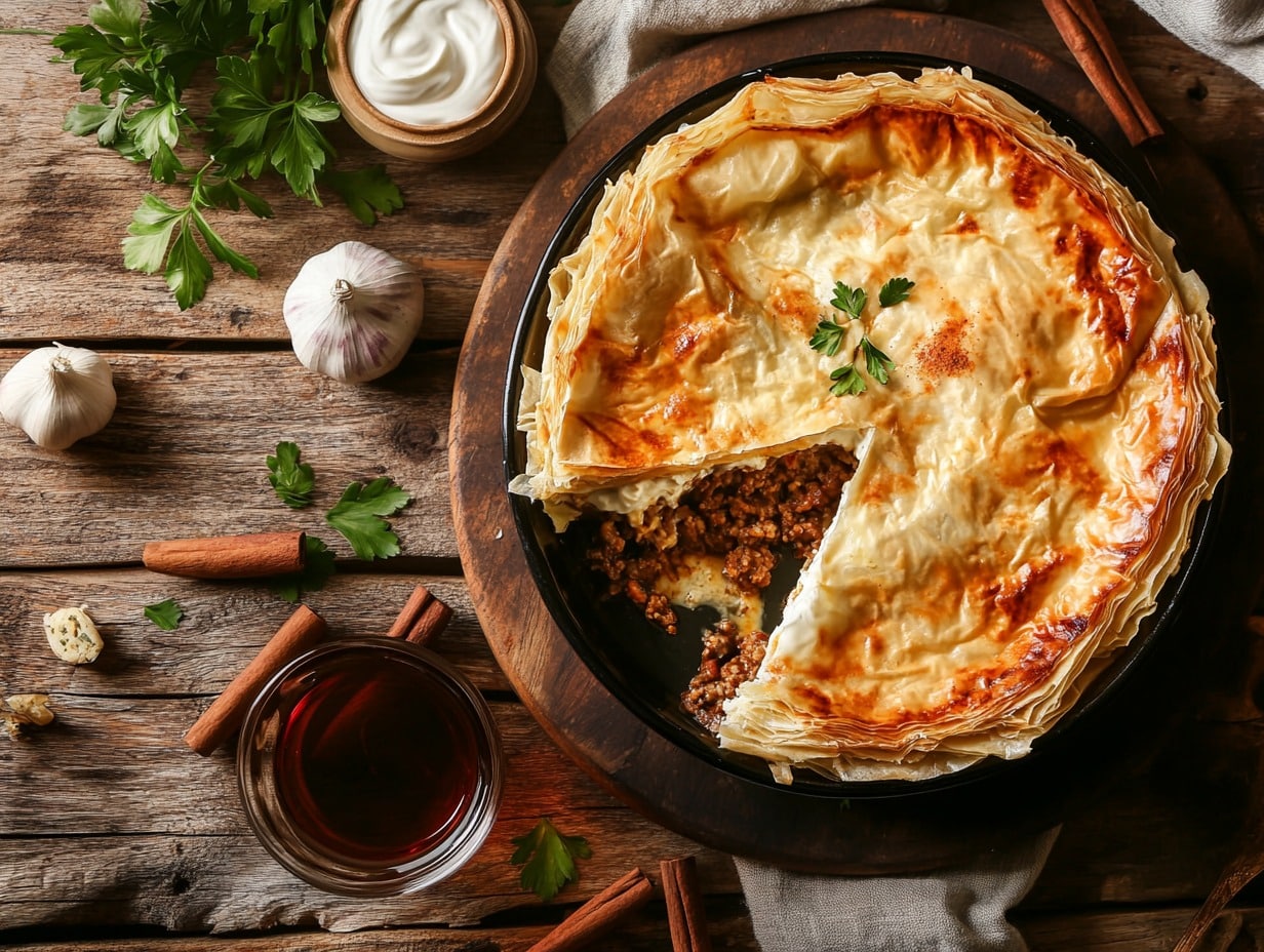 Crispy Filo Bake With Spiced Beef And Tangy Yogurt