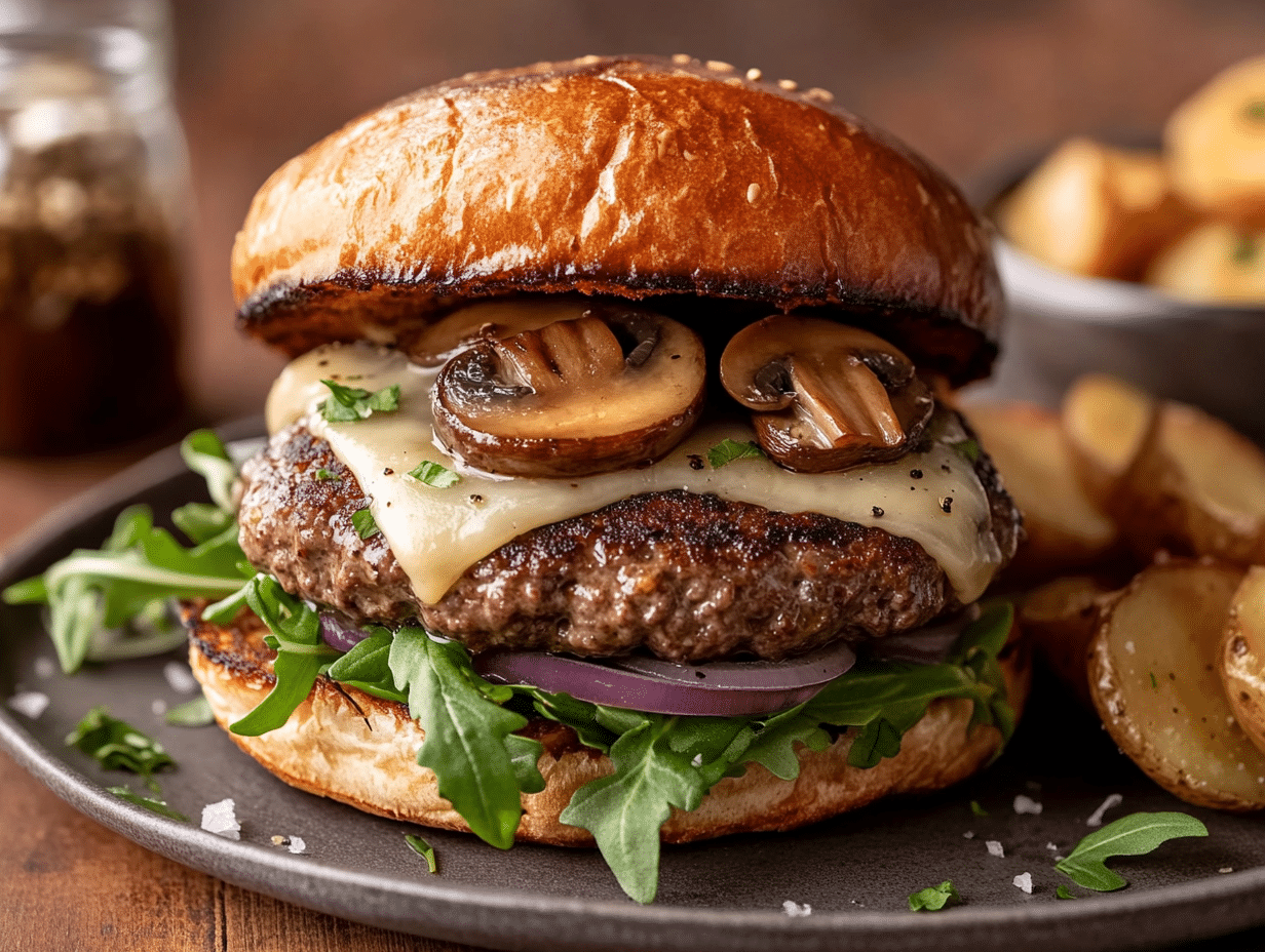 Truffle-Infused Gourmet Burger With Sautéed Mushrooms