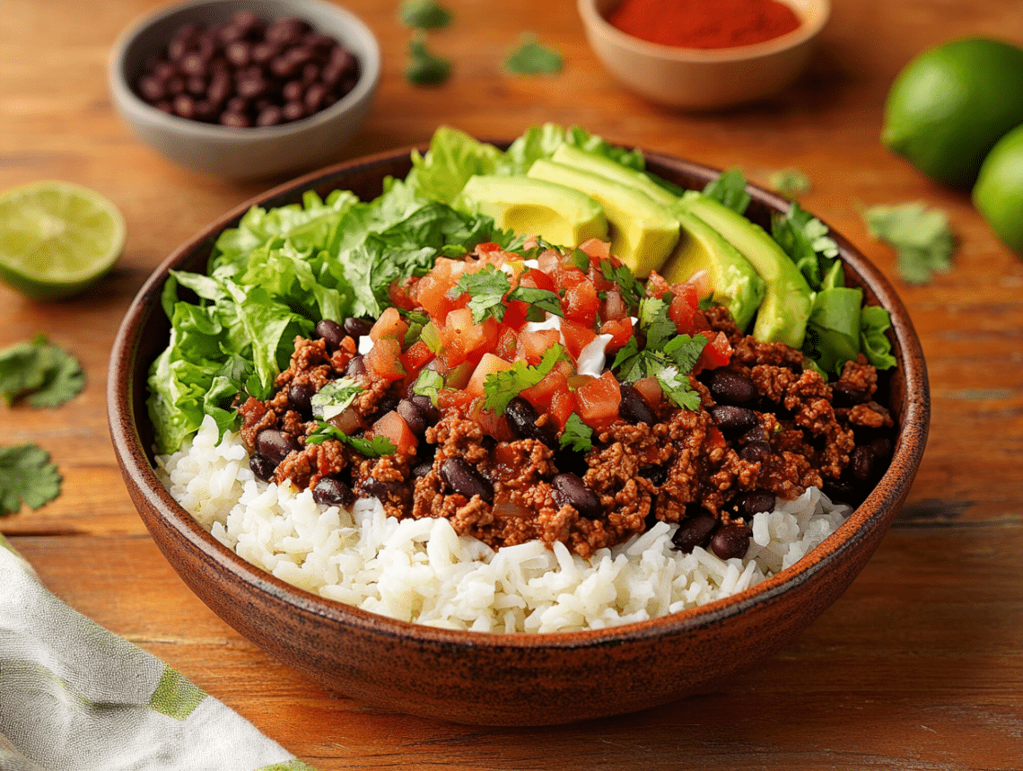 Zesty Mexican-Inspired Beef And Black Bean Burrito Bowls