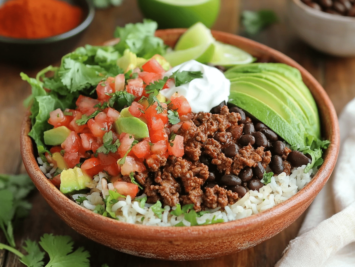 Zesty Mexican-Inspired Beef And Black Bean Burrito Bowls