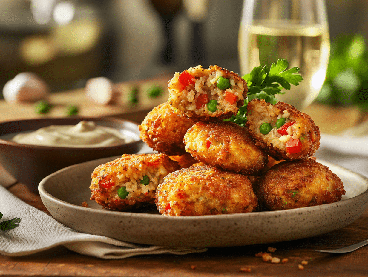 Crispy Spanish-Inspired Chicken Paella Fritters Delight