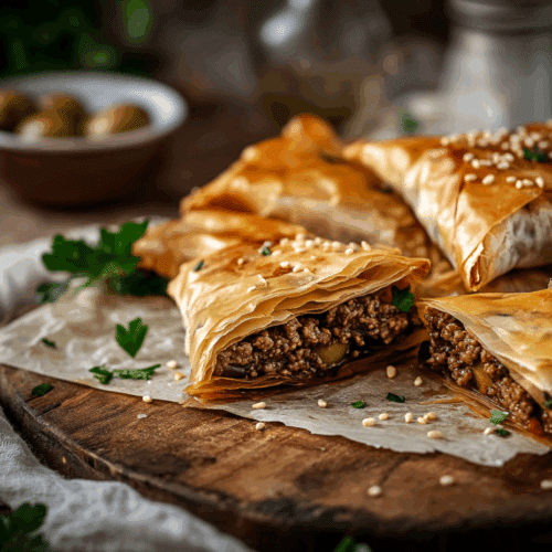 Crispy Mediterranean Beef And Olive Filo Parcels Delight