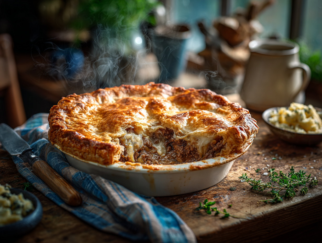 Hearty Lancashire Cheese And Onion Minced Beef Pie