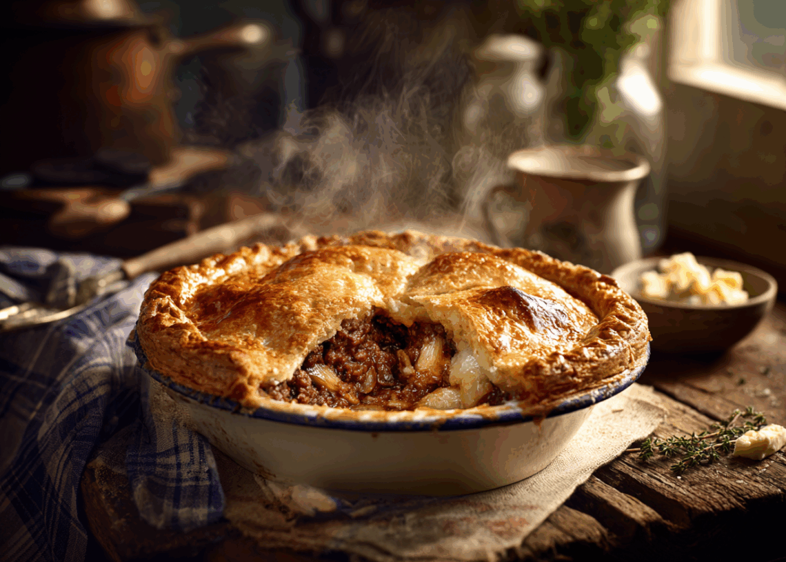 Hearty Lancashire Cheese And Onion Minced Beef Pie