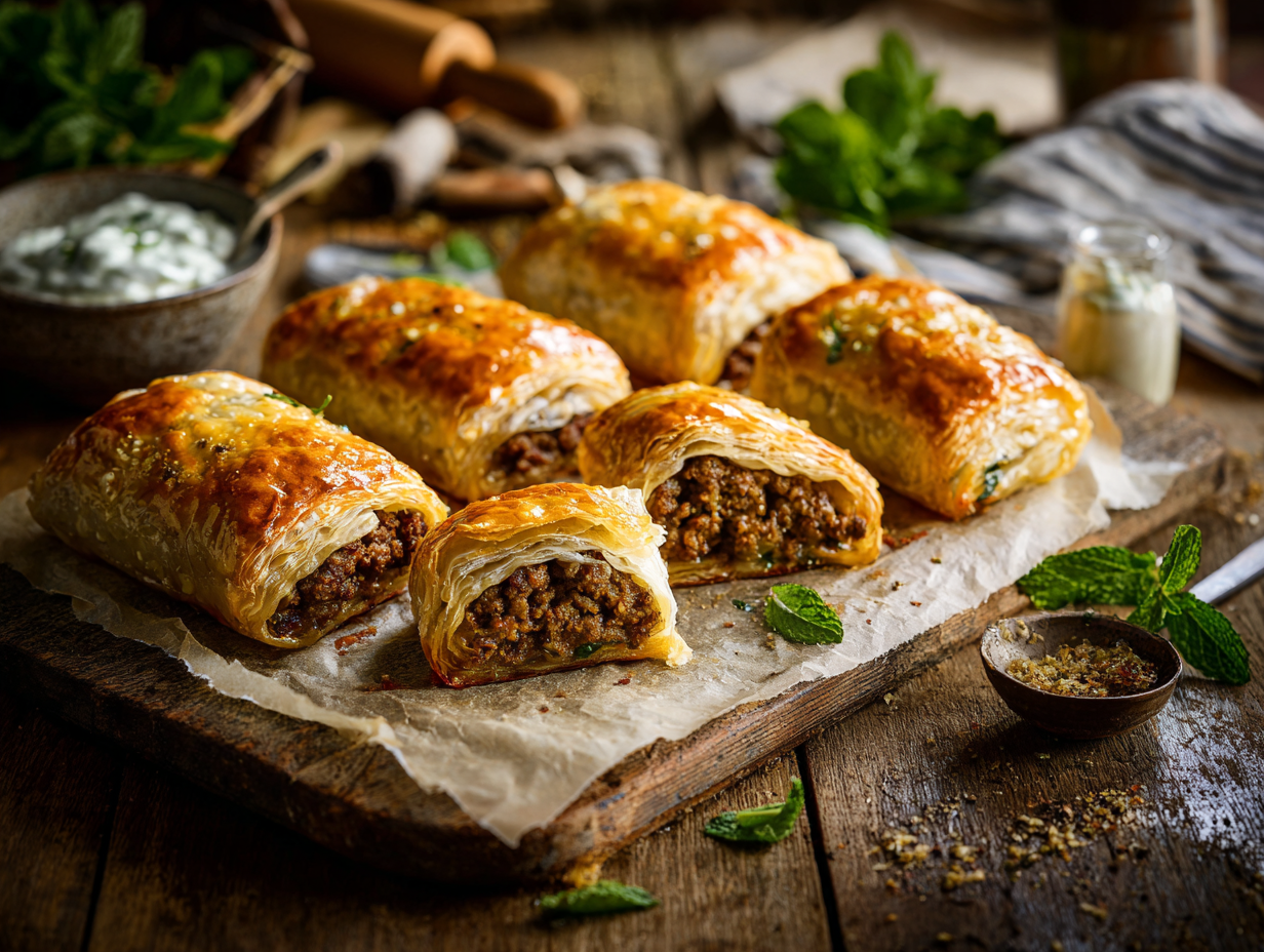 Mediterranean Lamb Sausage Rolls With Fresh Mint