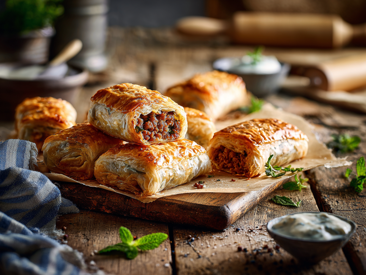 Mediterranean Lamb Sausage Rolls With Fresh Mint