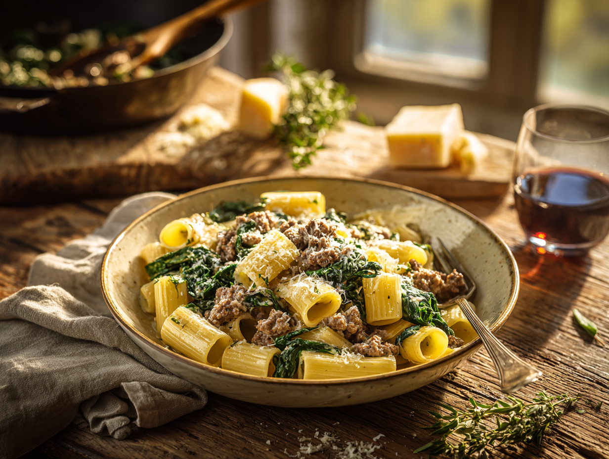 Creamy Beef Spinach Pasta